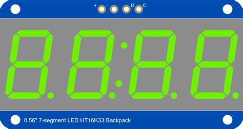 How To Use Adafruit 056 Inch 7 Segment Led Backpack Green Pinouts Specs And Examples