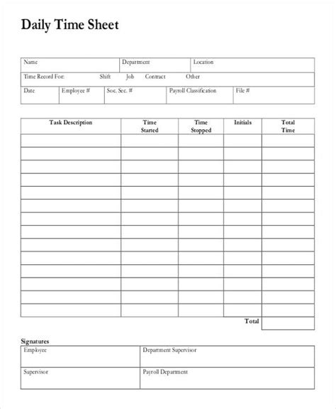 Daily Time Sheet Printable