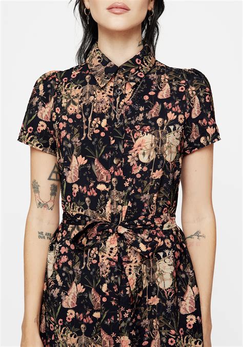 Pixie Floral Print Mini Shirt Dress Disturbia Shop Womens Gothic Alternative And Dark
