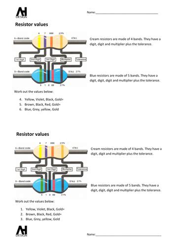 Resistor Worksheet Teaching Resources