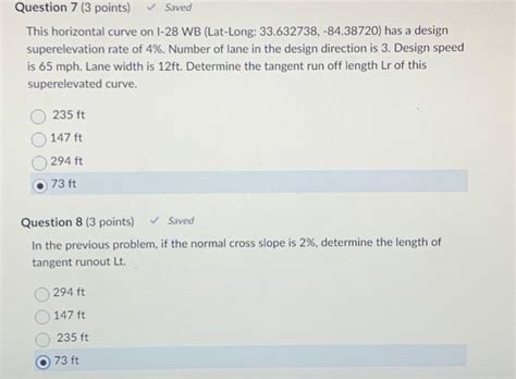 solved question 7 3 points saved this horizontal curve on