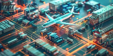 Stylized Image Of Logistics System With Plane And Vehicles Logistics