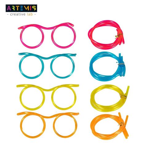 10pcs Silly Straw Glasses Reusable Fun Loop Drinking Straw Eye Glasses