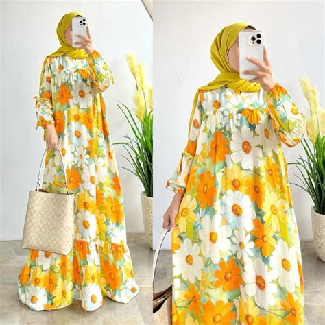 Jual Gamis Bunga Rayon Ld 110 120 130 Standar Dan Jumbo Gamis Wanita Seleting Busui Gamis