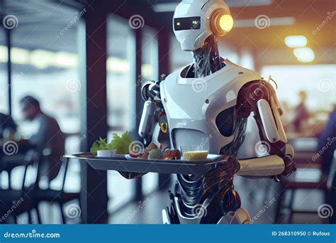 A Humanoid Robot Waiter Carries A Tray Of Food And Drinks In A