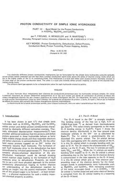 Pdf Proton Conductivity Of Simple Ionic Hydroxides Part Iii Band Model For The Proton
