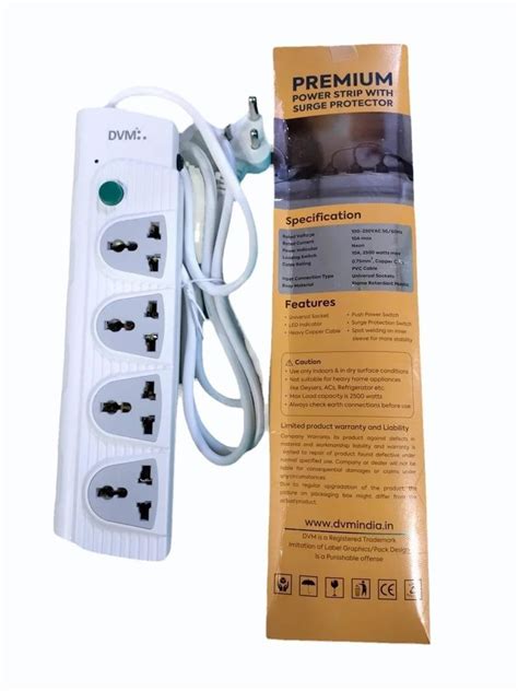 4 Way Spike Guard With Surge Protection 2m Cord 3 Pin Plug 4 Sockets