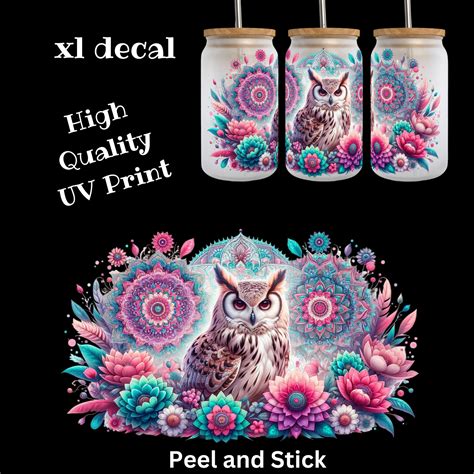 Owl Mandala Uv Dtf Xl Decal Sparkly Memaw Llc
