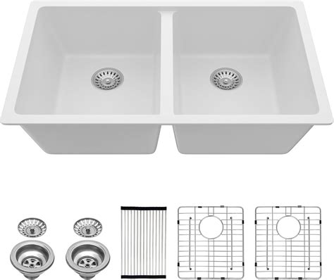 Lordear 33x19 Inch Granite Composite Double Bowl Undermount Kitchen