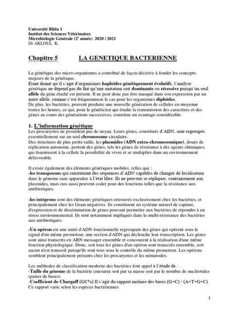 Chapitre 5 Genetique Bacterienne Pdf