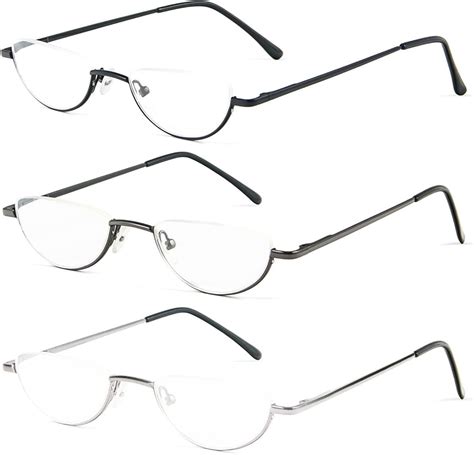 Reavee 3 Pack Retro Designer Half Moon Reading Glasses With Spring