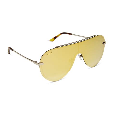 Imani Shield Sunglasses Gold And Brilliant Gold Mirror Diff Eyewear
