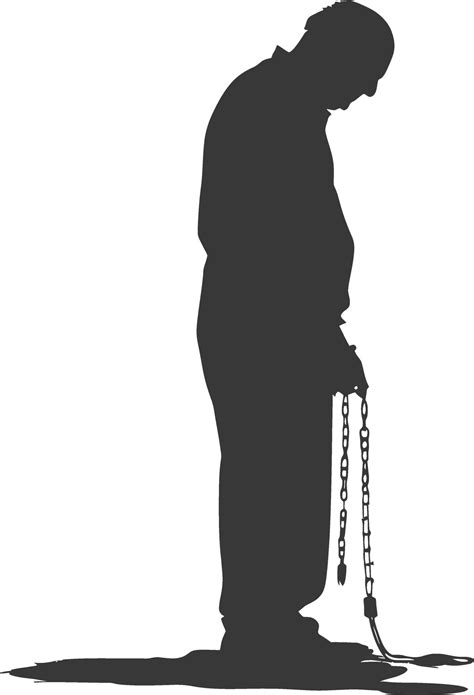 Silhouette Elderly Man Slave With Shackle Full Body Black Color Only