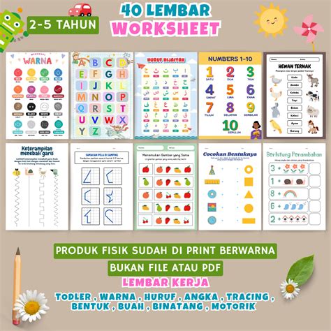 Jual Worksheet 40 Lembar Kerja Berwarna Untuk Paud Tk Sd Bukan File