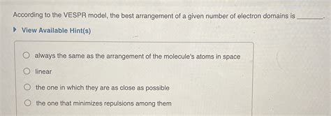 Solved According To The Vespr Model The Best Arrangement Of