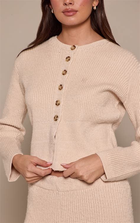 Oatmeal Cinched Waist Cardigan Knitwear Plt Uae