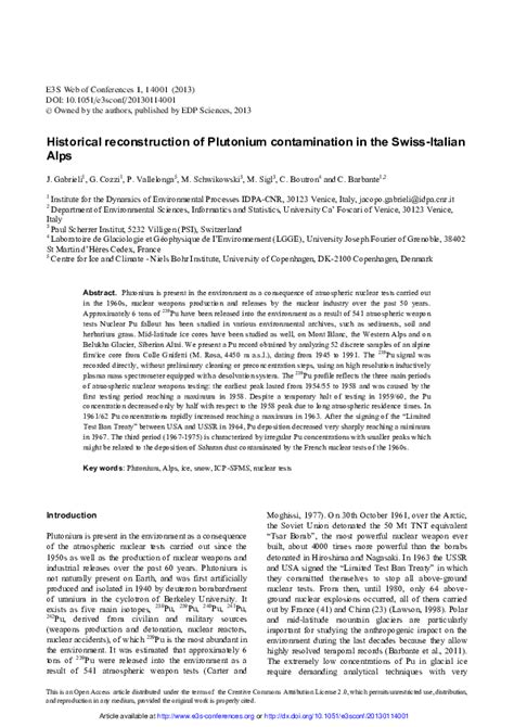 Pdf Historical Reconstruction Of Plutonium Contamination In The Swiss