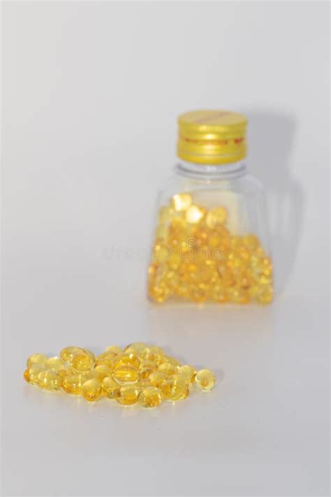 Cod Liver Oil Capsules Bottle Containing Cod Liver Capsules Stock Image