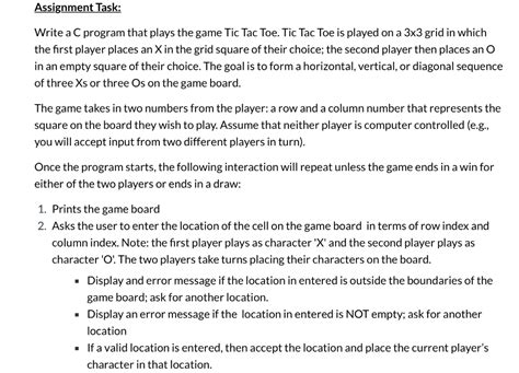 Solved Assignment Task Write A C Program That Plays The