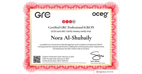 Nora Al Shubaily Emba Grc On Linkedin Grc Professional Certification • Nora Al Shubaily
