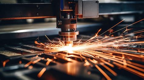 A Powerful Industrial Laser Cutter In Action Closeup Slicing Through