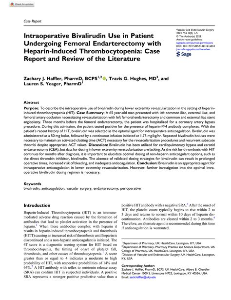 Solution Haffler Et Al 2023 Intraoperative Bivalirudin Use In Patient Undergoing Femoral