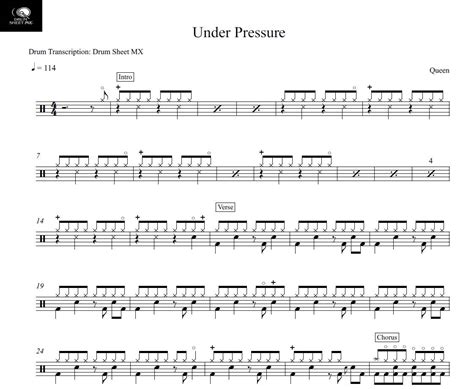 Under Pressure Queen Drum Sheet Music Drum Sheet Mx