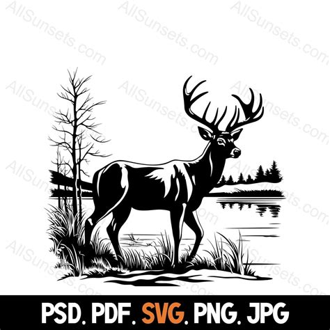 Deer Buck Lake Woods Scene Silhouette Svg Png  Psd Pdf File Types
