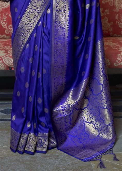 Royal Blue Dual Tone Banarasi Silk Saree Urban Womania