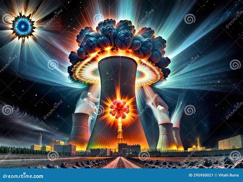 Nuclear Power Plant With Explosion In The Sky 3d Rendering Generative
