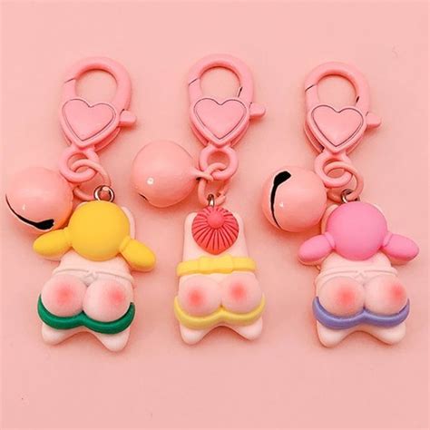 Cartoon Peach Butt Keychains Swimsuit Girl Bag Charms Trendy Fashion