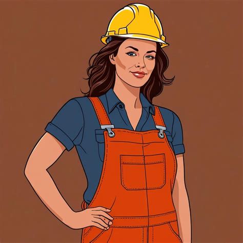 Muscular Strong Confident Female Construction Worker Vector Lineart