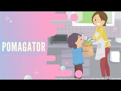 a woman standing next to a child in a kitchen with the words pomagaator ...