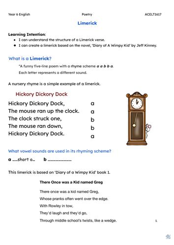 Year 6 Poetry Limerick Teaching Resources