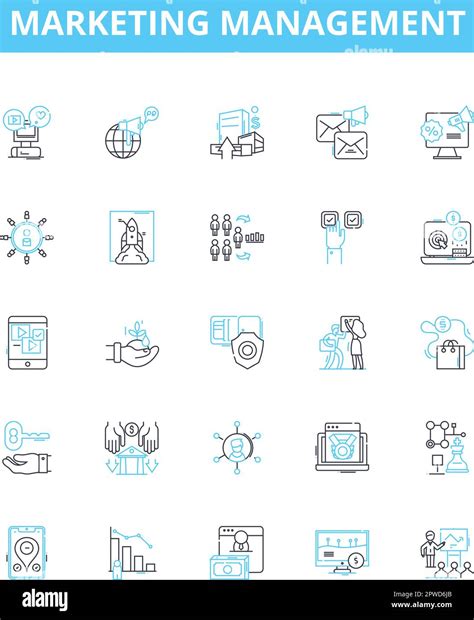 Marketing Management Vector Line Icons Set Strategy Advertising Branding Research Analysis