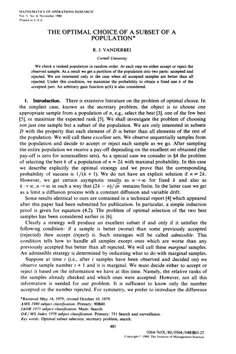 Pdf The Optimal Choice Of A Subset Of A Population