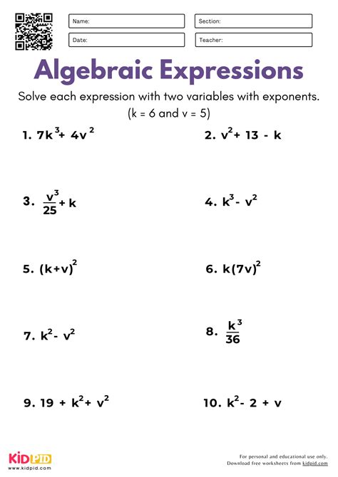 Variables And Algebraic Expressions Worksheet Algebraic Expressions