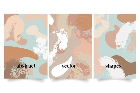 Premium Vector Set Of Stylish Templates With Organic Abstract Shapes And Line In Nude Colors