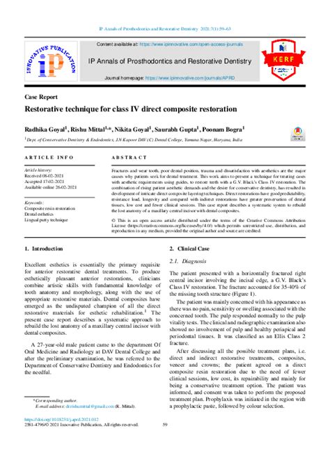 Pdf Restorative Technique For Class Iv Direct Composite Restoration
