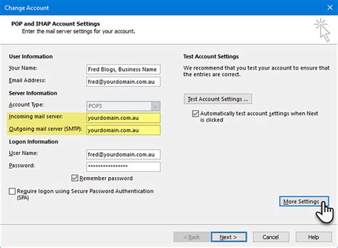 microsoft outlook ssl secured pop3 email account settings