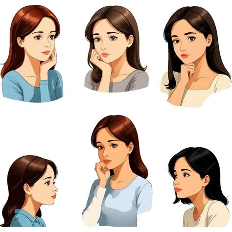 Premium Vector Girl Thinking Vector Set White Background Isolated A High