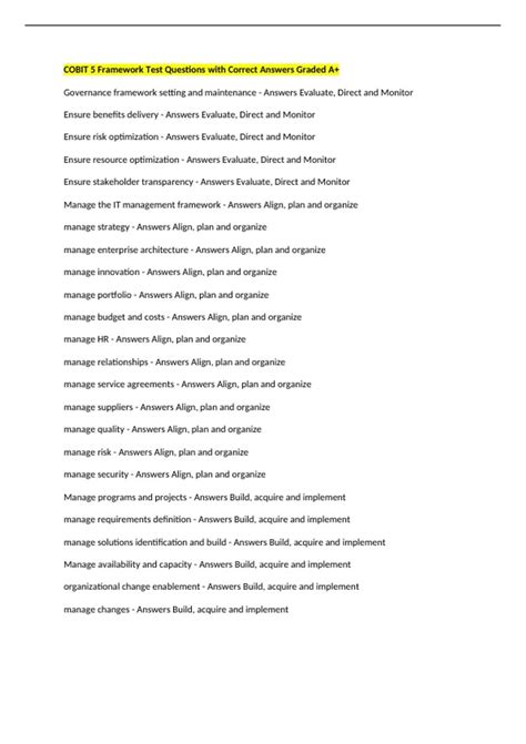 Cobit 5 Framework Test Questions With Correct Answers Graded A Cobit 5 Framework Stuvia Us