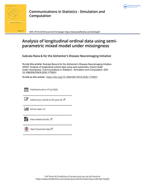 Pdf Analysis Of Longitudinal Ordinal Data Using Semi Parametric Mixed Model Under Missingness