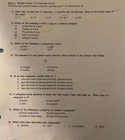 solved part a multiple choice 17 knowledge marks chose