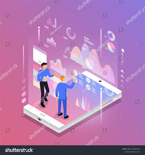 Isometric Design Concept Mobile Application Analytics Stock Vector Royalty Free 2163763915