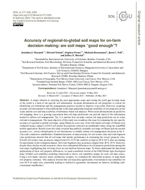 Pdf Accuracy Of Regional To Global Soil Maps For On Farm Decision