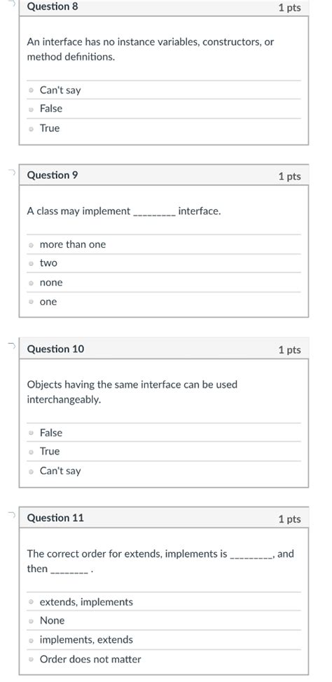 Solved Question 8 1 Pts An Interface Has No Instance