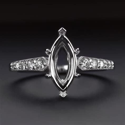 Marquise Shape Diamond Ring Setting Vintage Style White Gold Engagement