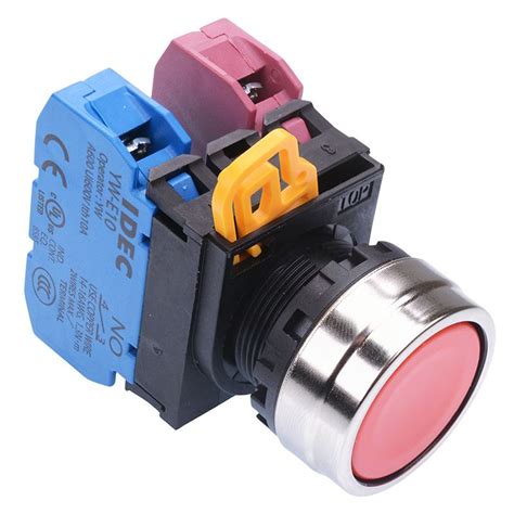 Yw4b A1e11r Red 22mm Metal Bezel Maintained Push Button Switch 1no 1nc
