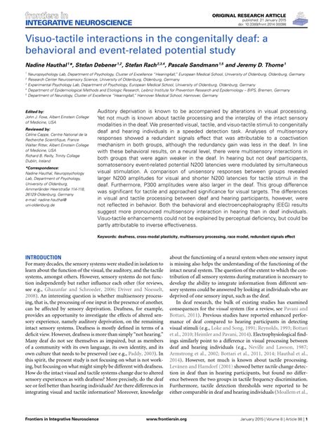 Pdf Visuo Tactile Interactions In The Congenitally Deaf A Behavioral